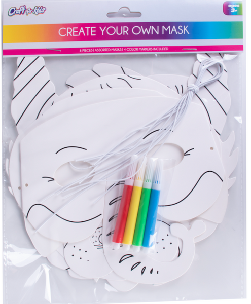 6 PIECES PAPER MASK W/ 4 COLOR MARKERS -ASSORTED DESIGNS – Craft For Kids